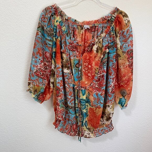 Violet & Claire | Tops | Violet Claire Multicolor Sheer Artsy Boho ...
